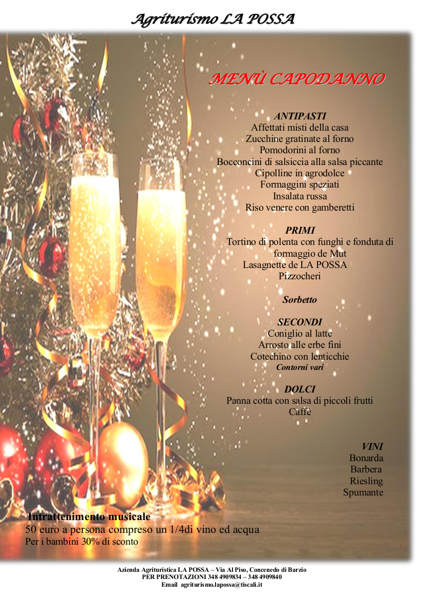 Menù di Capodanno all'Agriturismo La Possa ~ Lago di Como e Valsassina
