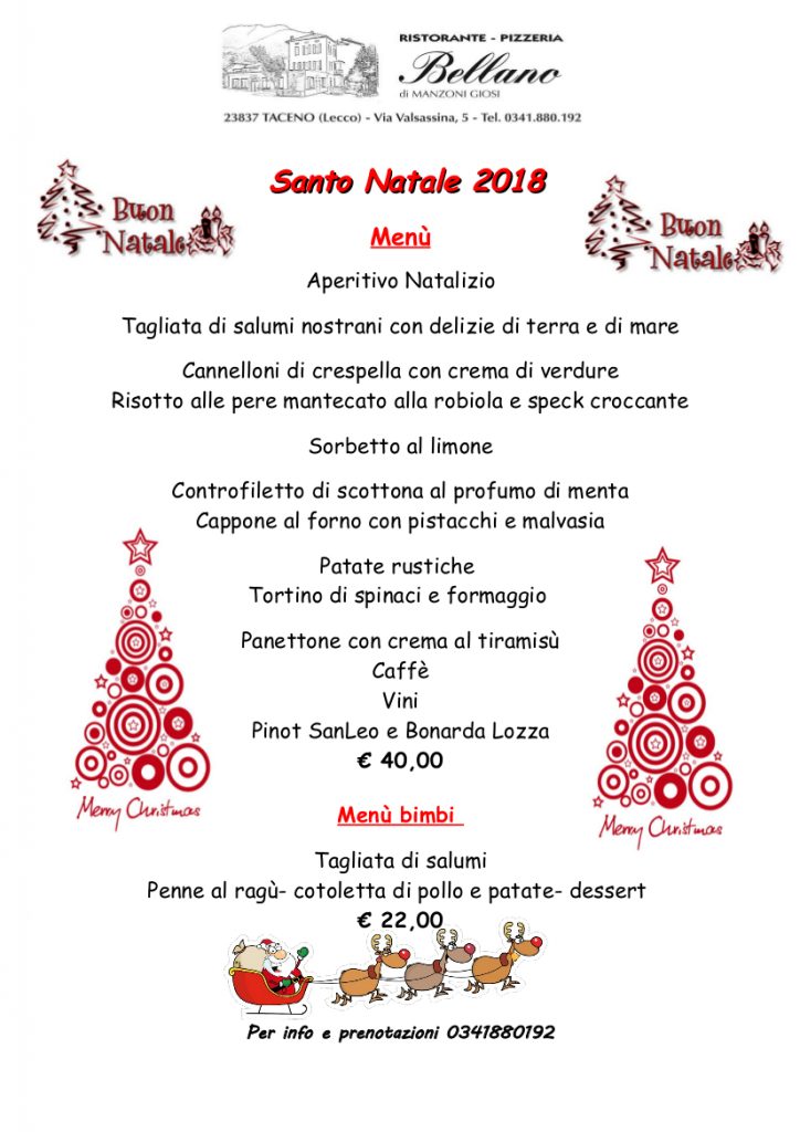 Menù di Natale al Ristorante Bellano - Lago di Como e Valsassina