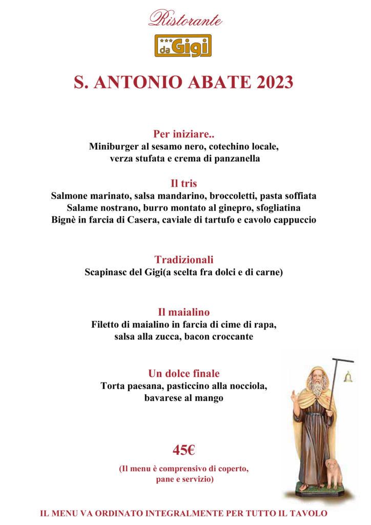 Menù di S. Antonio al Ristorante Da Gigi - Lago di Como e Valsassina