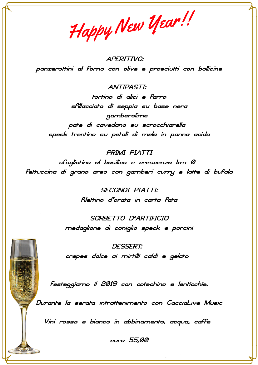 Menù di Capodanno al Ristorante Pizzeria 2184 ~ Lago di Como e Valsassina