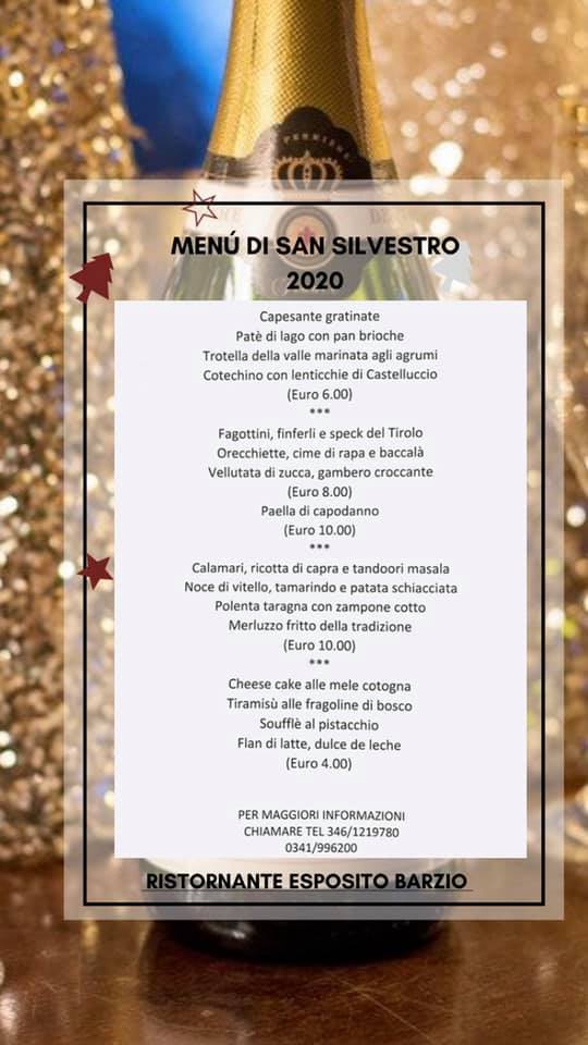 Menù di Capodanno all'Albergo Ristorante Esposito - Lago di Como e ...