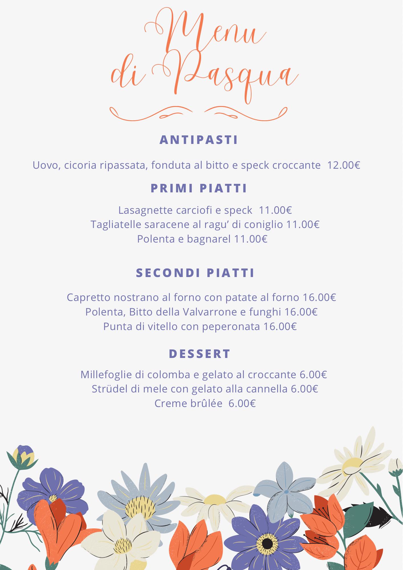 Menù di Pasqua all'Albergo Baitock al Pian delle Betulle - Lago di Como ...