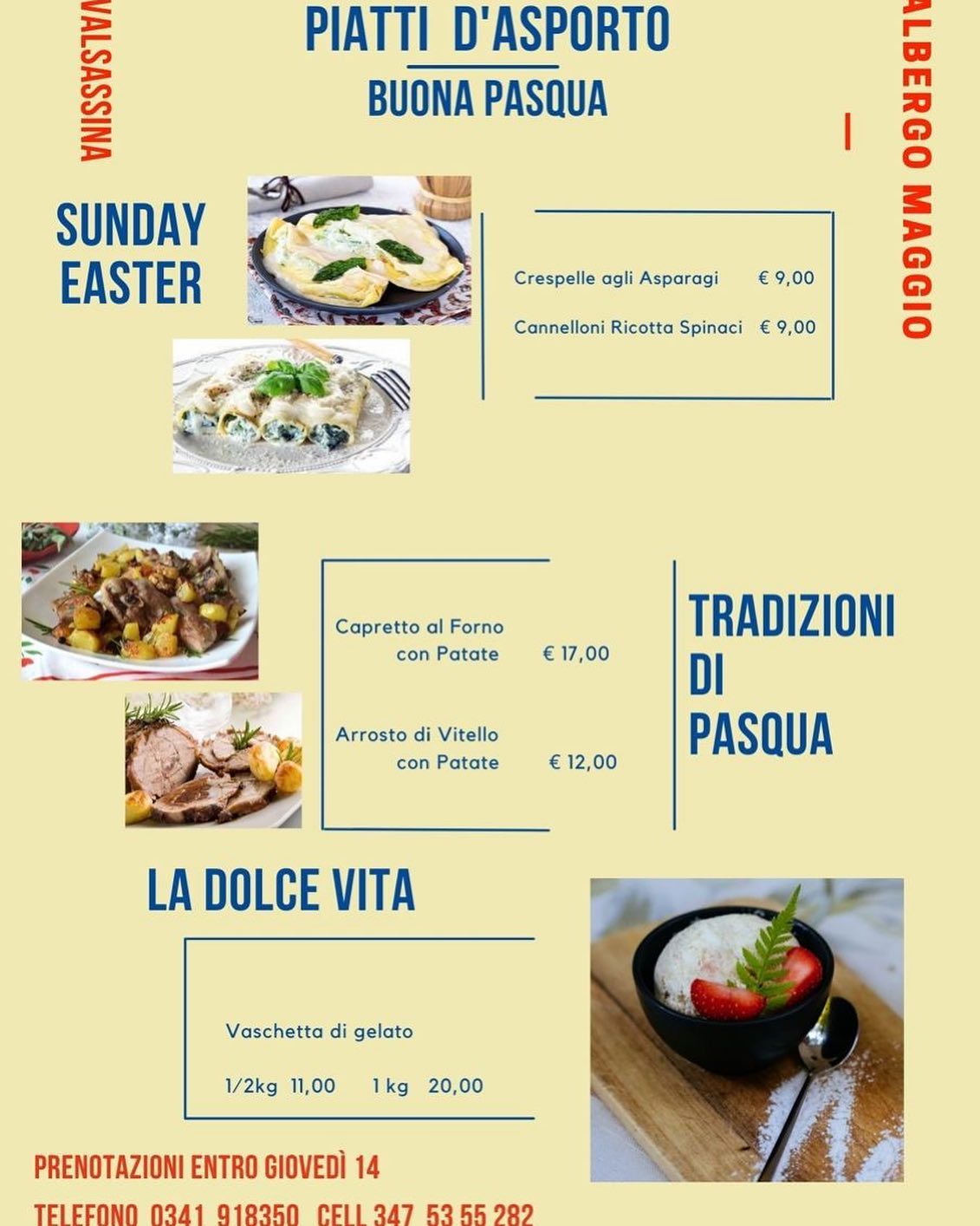 Menù di Pasqua all'Albergo Maggio - Lago di Como e Valsassina