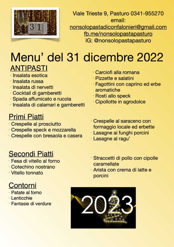 Menù dell'ultimo dell'anno 2022 alla Gastronomia Non Solo Pasta - Lago ...
