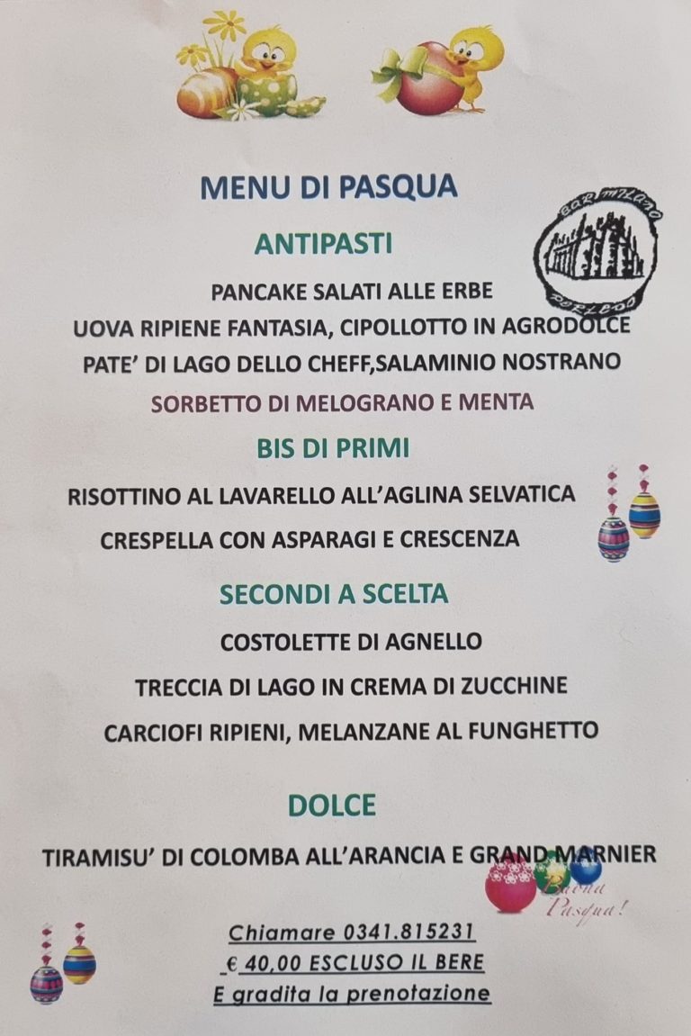 Menù di Pasqua al Bar Milano a Perledo - Lago di Como e Valsassina