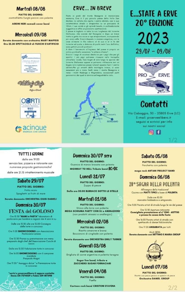 Programma Estate 2023 a Erve - Lago di Como e Valsassina