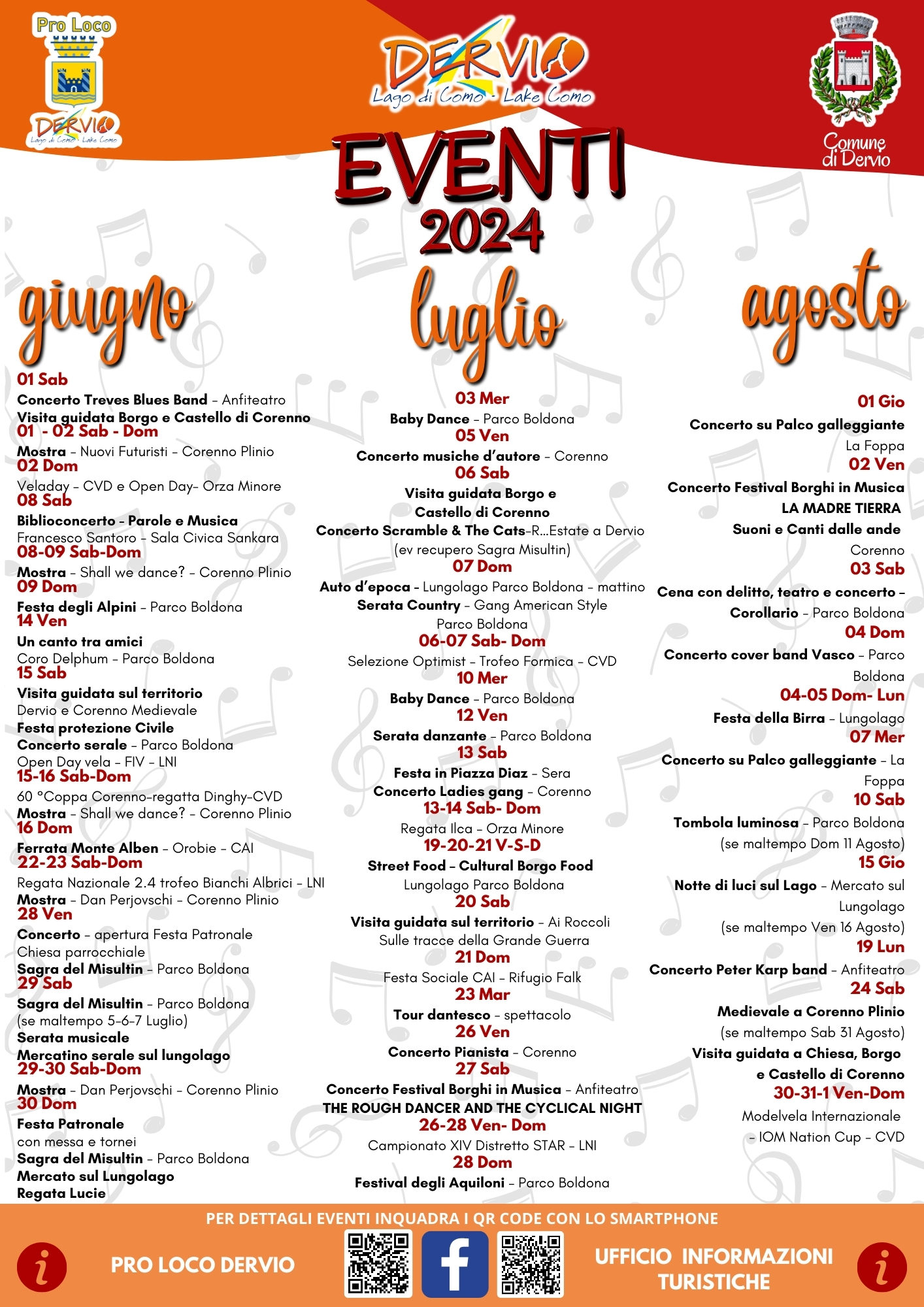 CALENDARIO EVENTI Estate 2024 A DERVIO - Lago di Como e Valsassina