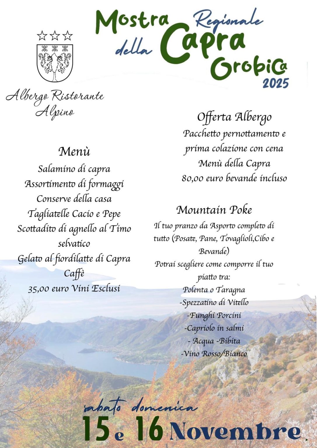 MENU DELLA CAPRA OROBICA - ALBERGO ALPINO - Lago di Como e Valsassina